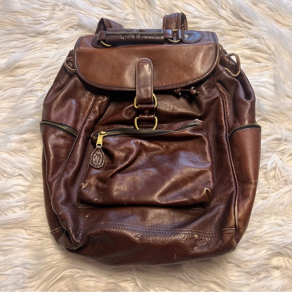 Frye | Bags | Frye Brown Leather Backpack Multi Zipper Pocket Vintage ...